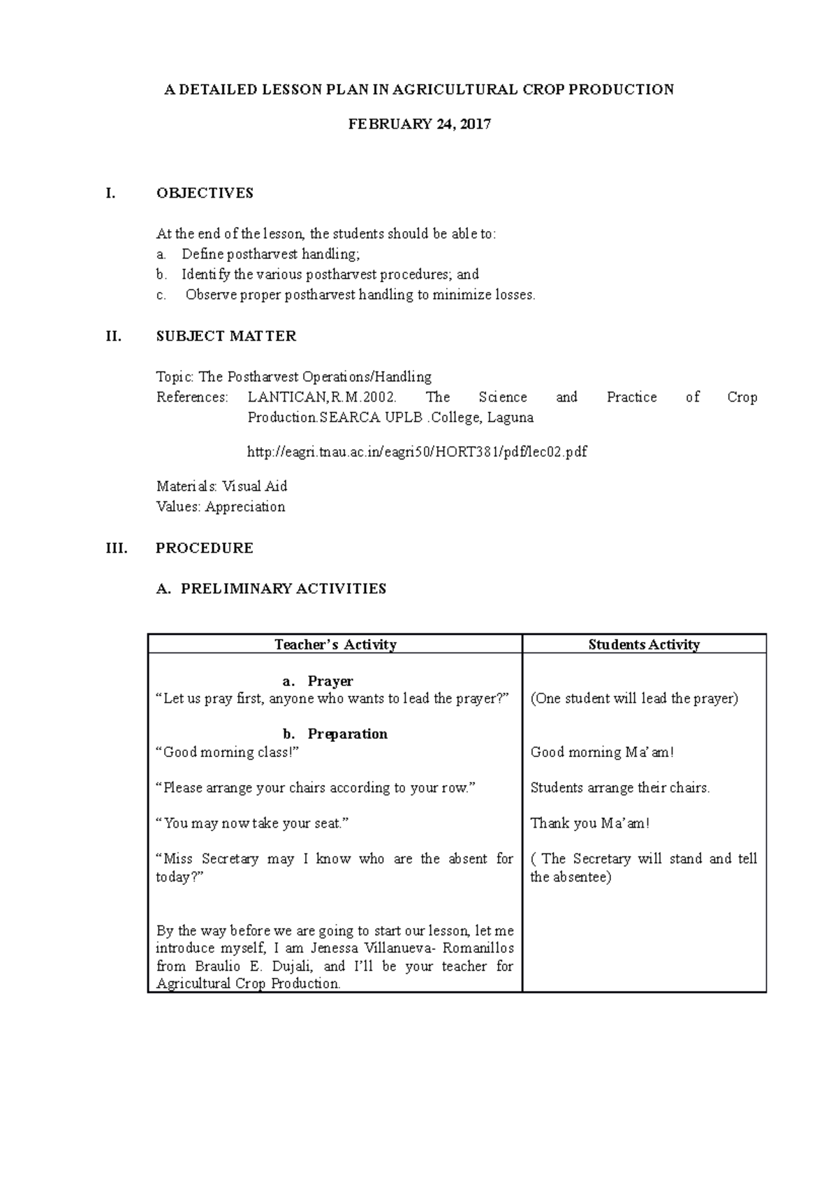 A Detailed Lesson PLAN IN Agricultural C - A DETAILED LESSON PLAN IN ...
