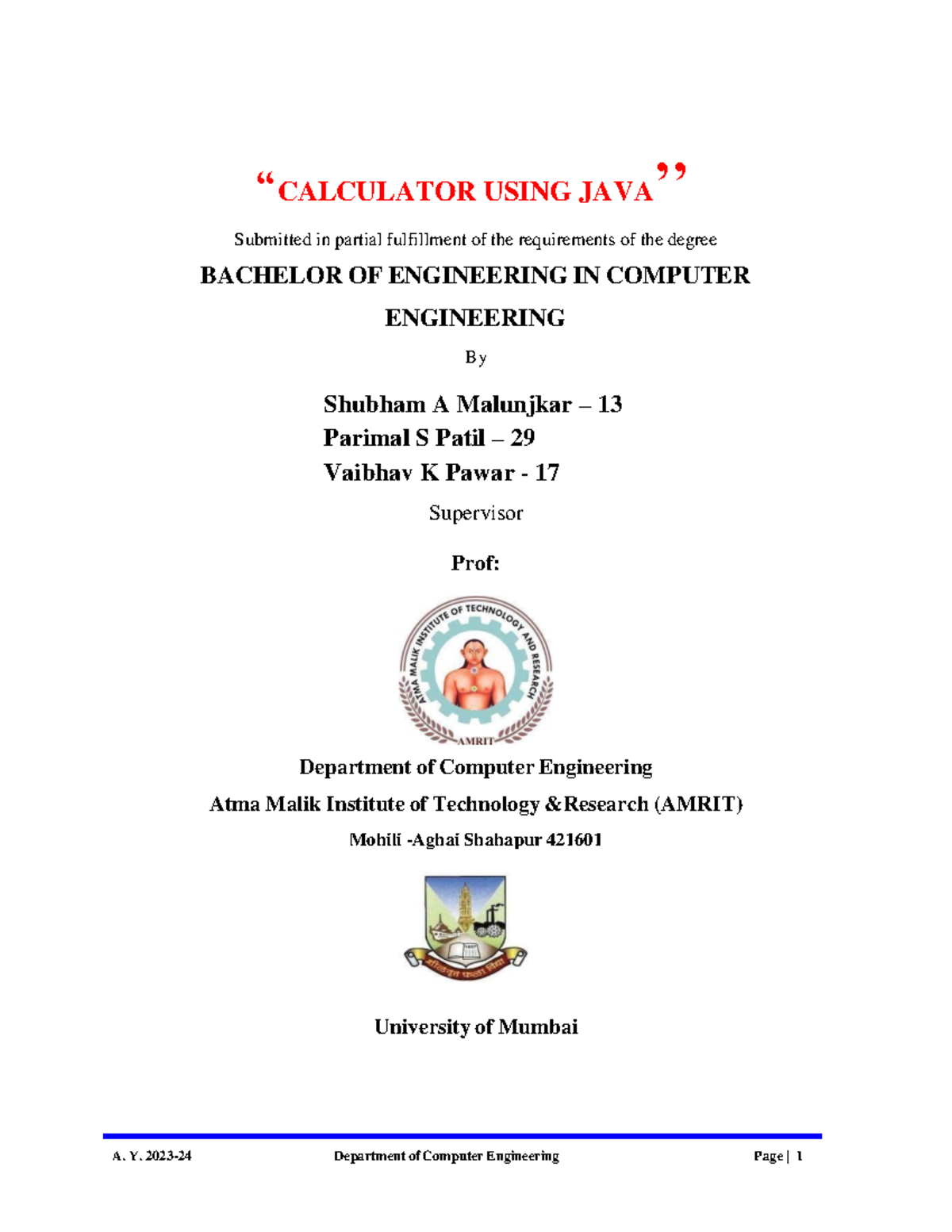 Java Calculator Mini Project Report (BE Computer Engineering) - Studocu