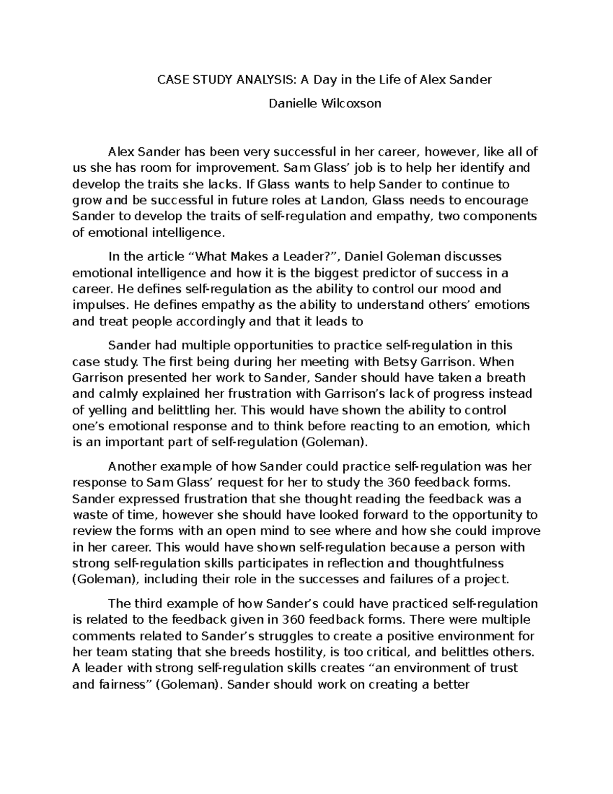 CASE STUDY 2: Emotional Intelligence Development for Alex Sander - Studocu