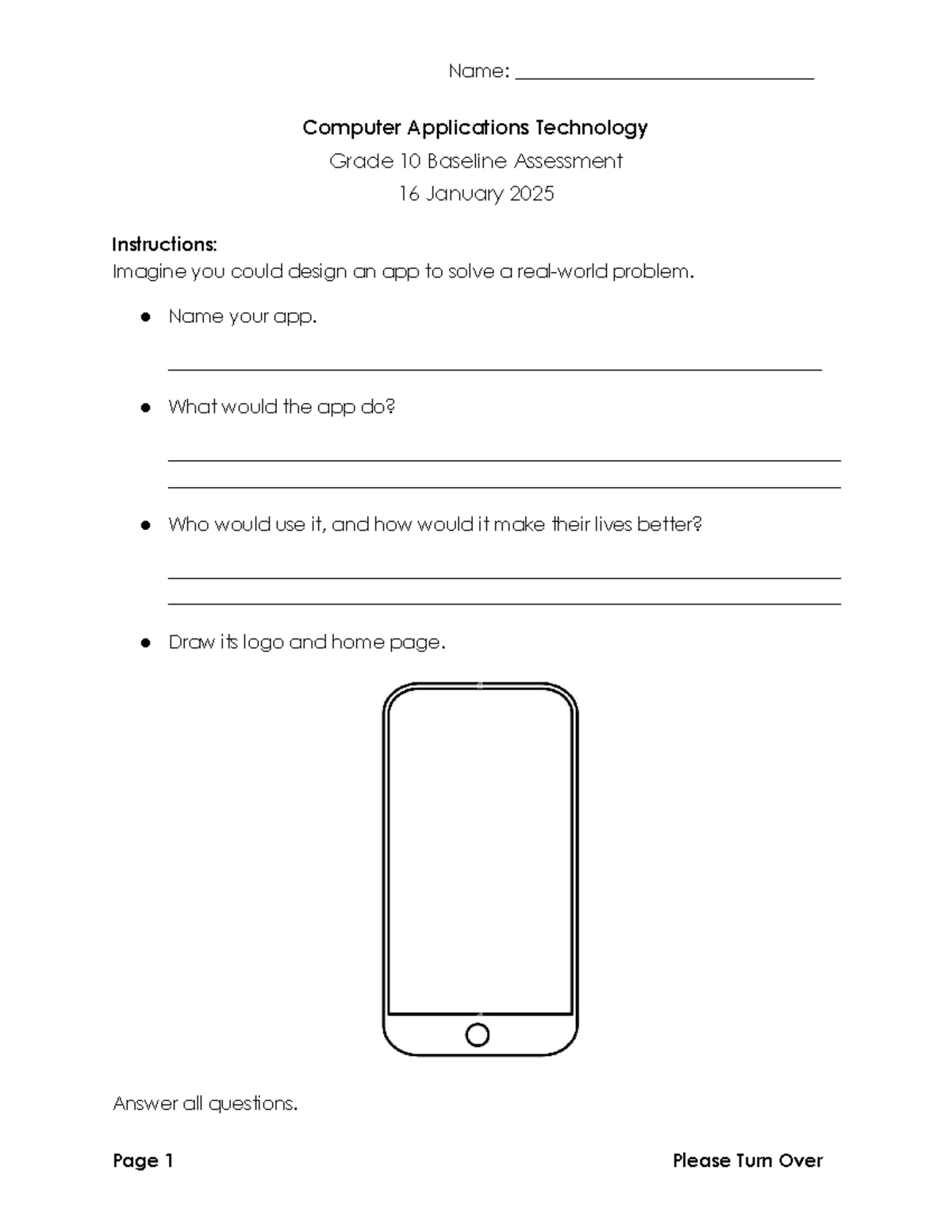 Grade 10 CAT Baseline Assessment Guide 2025 - Studocu