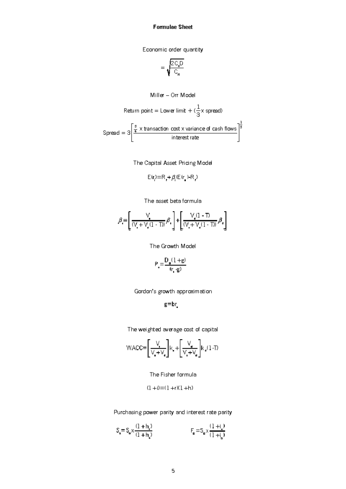 F9 formandtables - Formulae Sheet Economic order quantity Miller – Orr ...