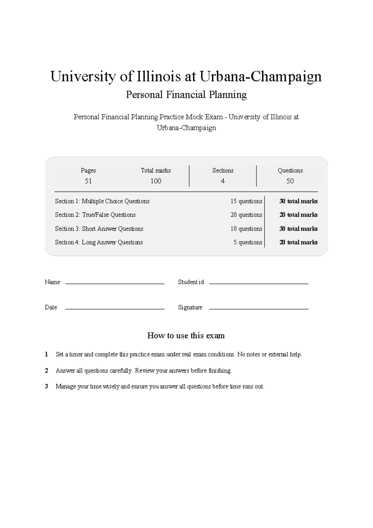 ACE 240 Personal Financial Planning Practice Mock Exam 2026 - Studocu