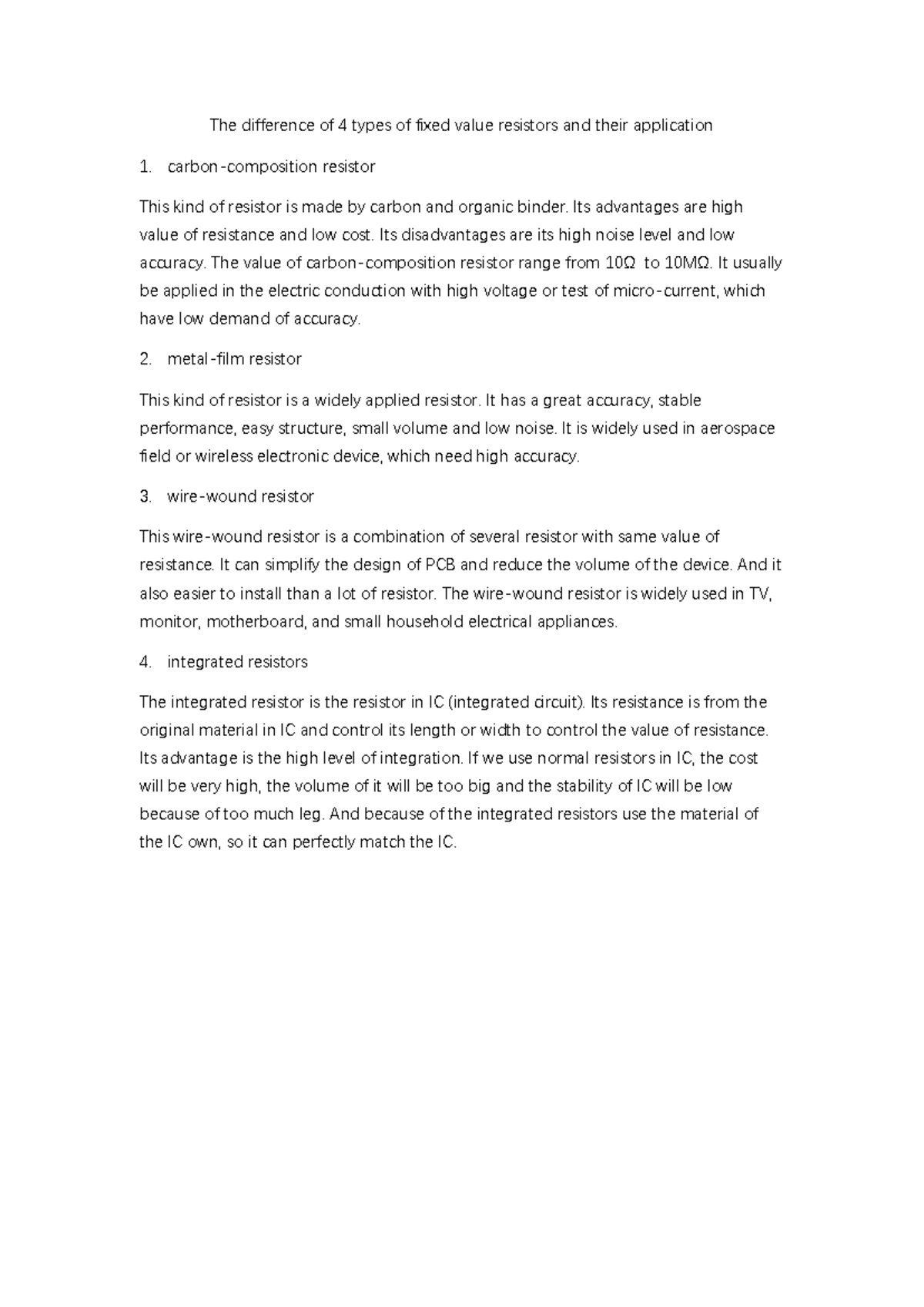 Week 1 - Differences Among 4 Types of Fixed Value Resistors - Studocu