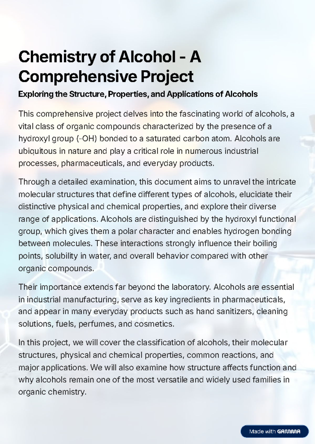 Chemistry of Alcohols: Structure, Properties, and Applications (CHEM ...