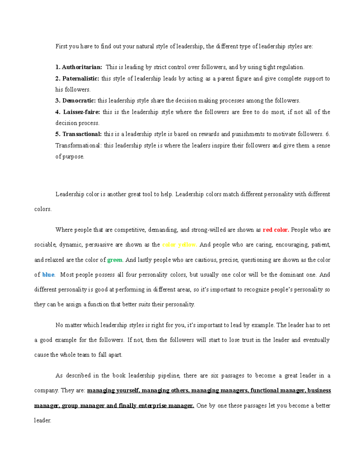 Leadership Styles and Development: Lecture Notes (Lecture 1) - Studocu