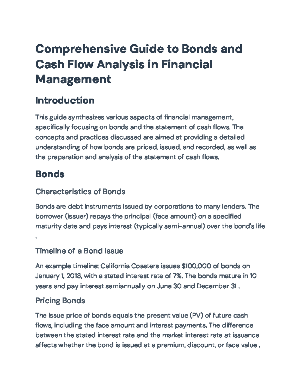 Bonds & Cash Flow Analysis: A Comprehensive Guide for FM 101 - Studocu