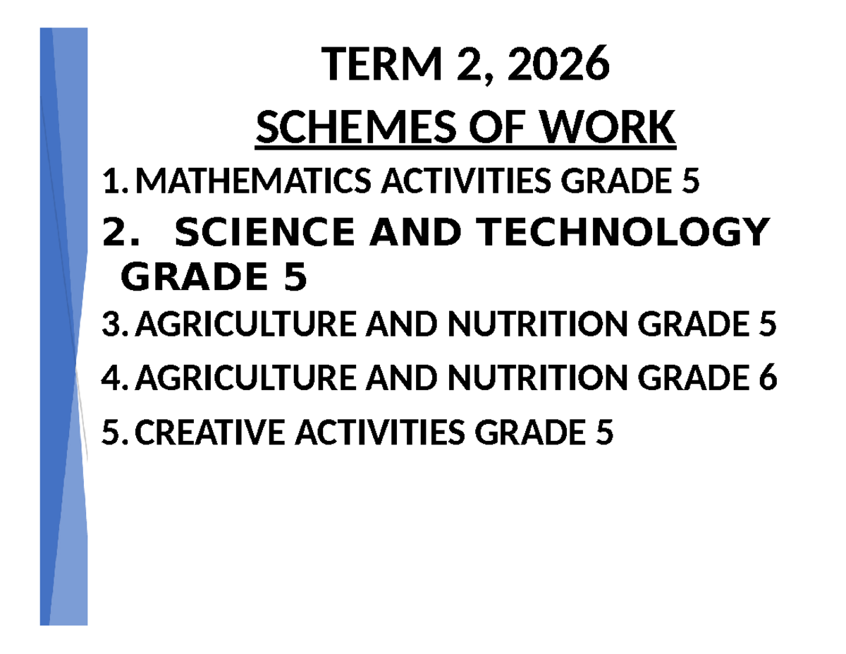 Schemes of work front page - education science - TERM 2, 2026 SCHEMES ...