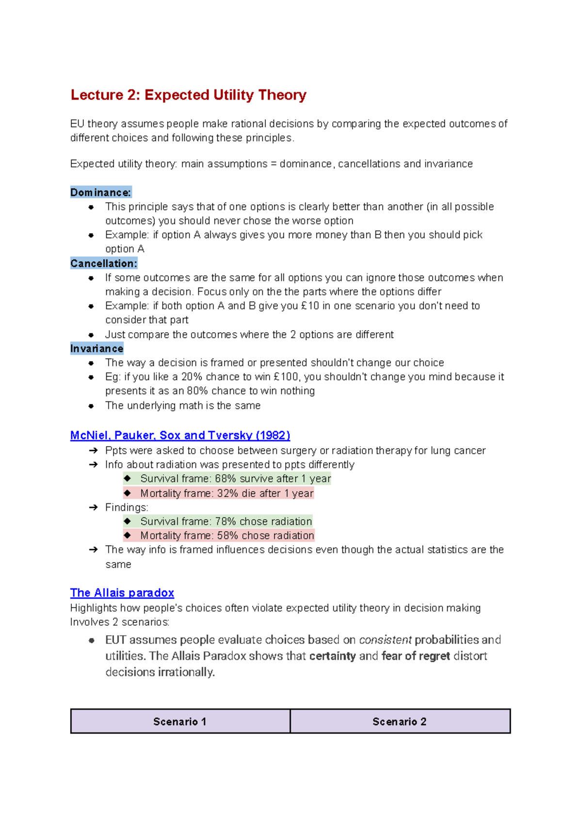 Lecture 2: Understanding Expected Utility Theory and Its Paradoxes ...