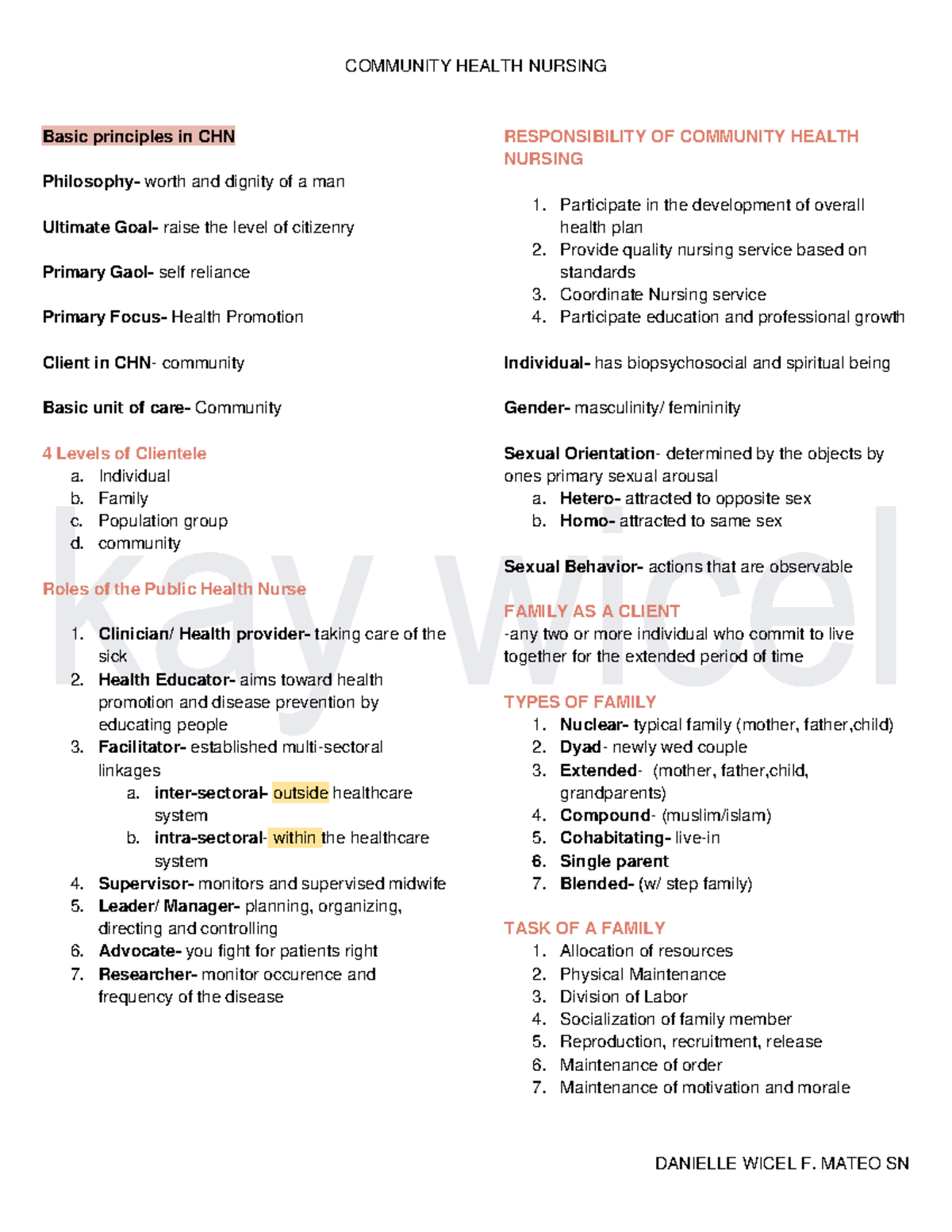CHN CA1 Midterm Reviewer - Basic principles in CHN Philosophy- worth ...