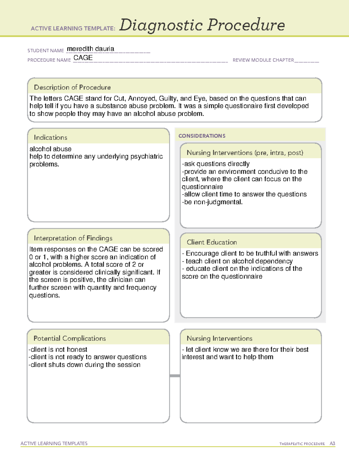 ATI Active Learning Template: CAGE Assessment for Alcohol Abuse - Studocu