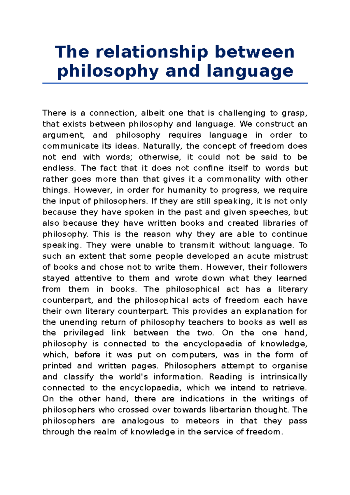 The relationship between philosophy and language - The relationship ...
