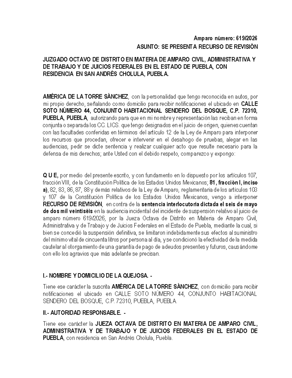 Recurso de Revisión Juzgado Octavo de Distrito en Amparo Civil - Studocu
