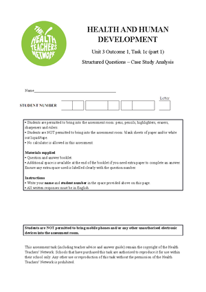 VCE Health and Human Development A+ Exam Notes - HEALTH AND HUMAN ...