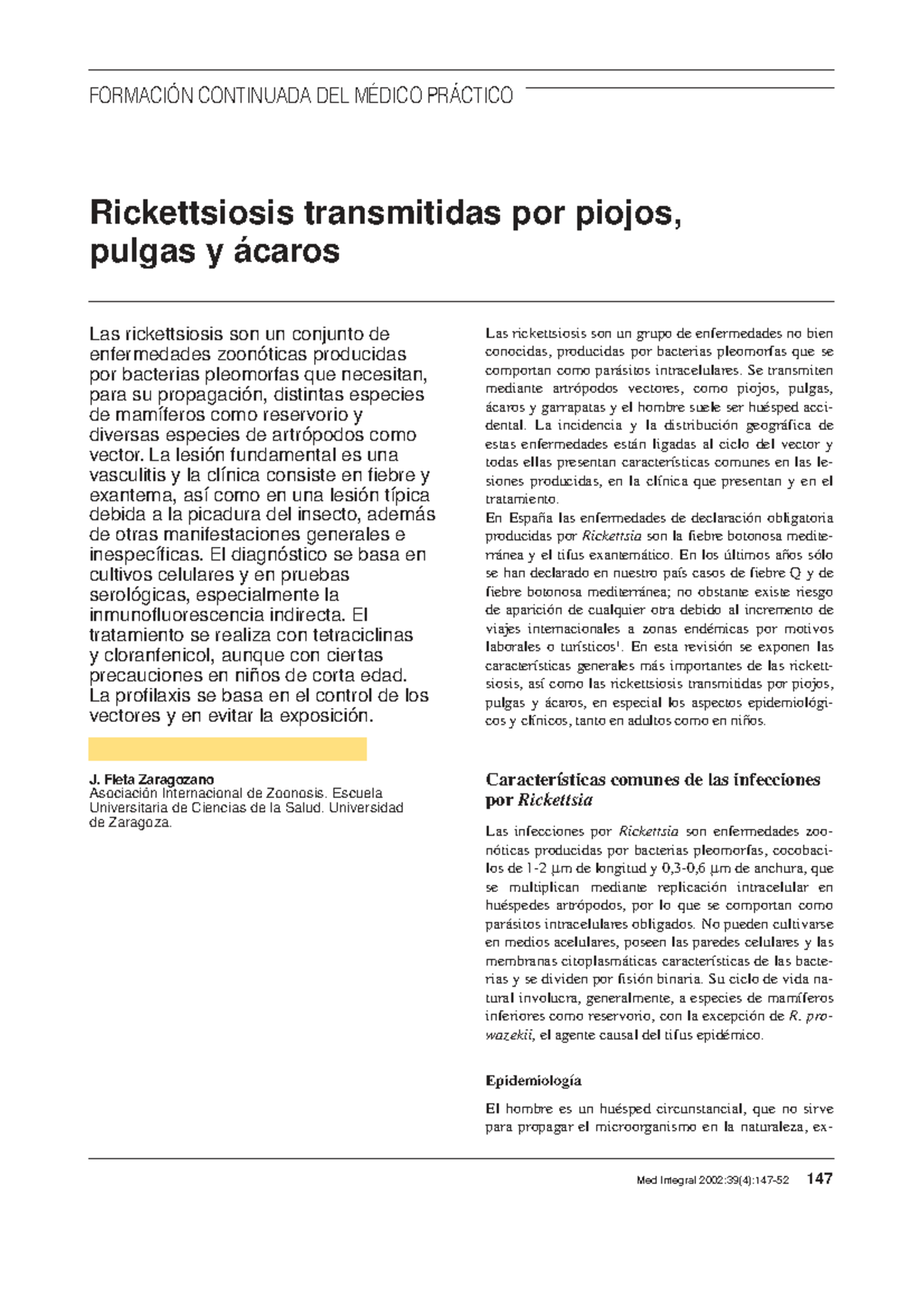 Rickettsiosis: Zoonosis y su Transmisión por Vectores - Studocu
