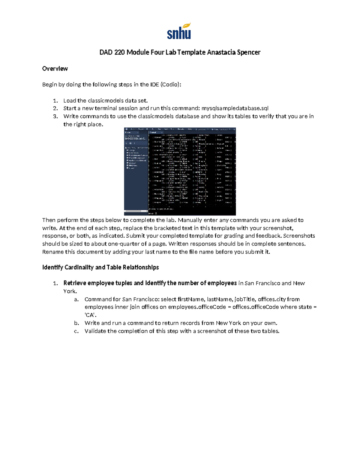 DAD 220 Module Four LAB Anastacia Spencer - DAD 220 Module Four Lab ...