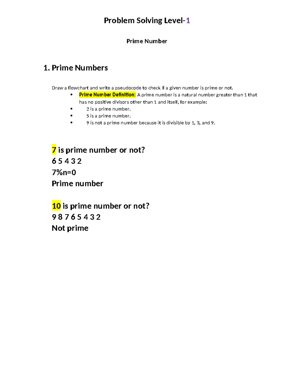 Pseudocode for Checking Prime Numbers: Flowchart & Definition - Studocu