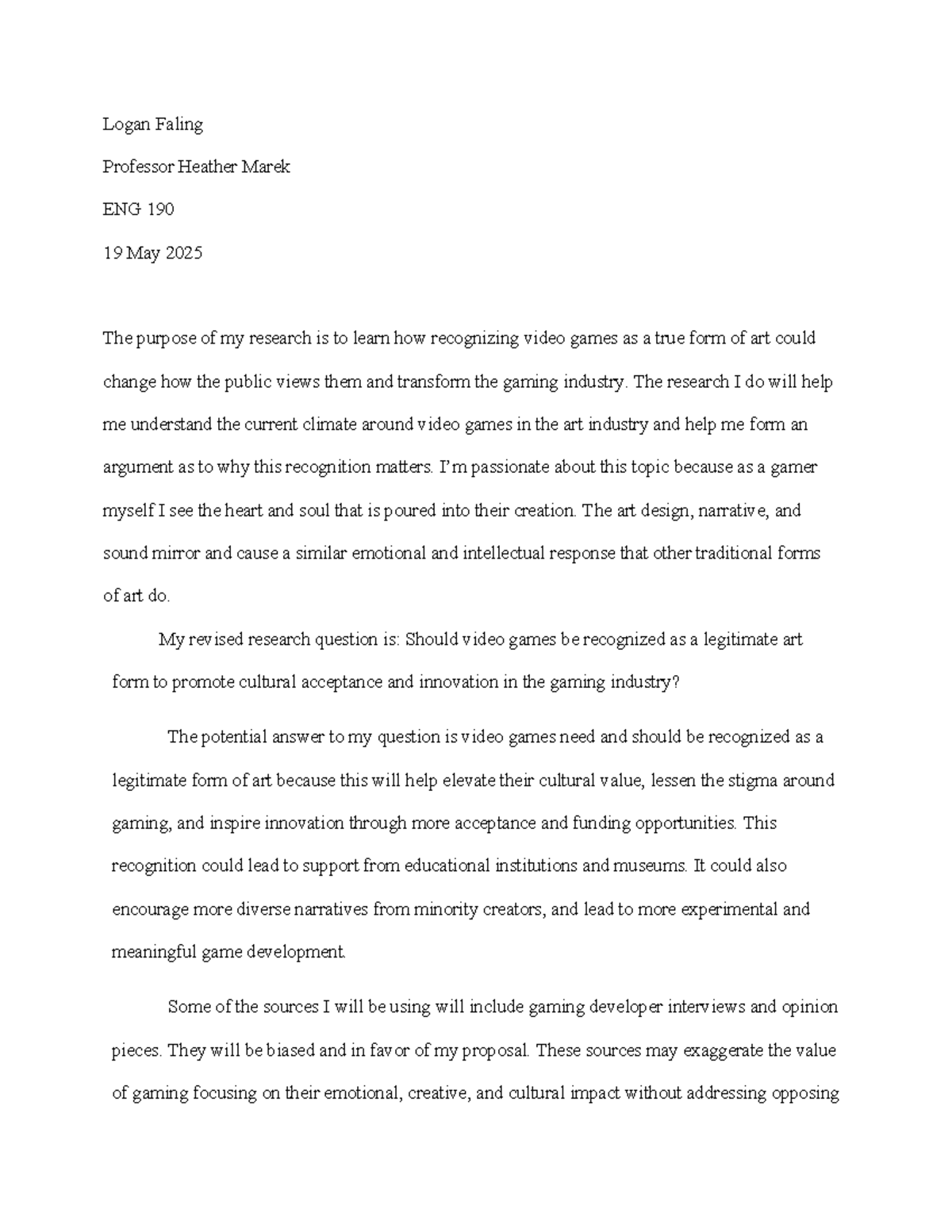 ENG 190 Final Project Draft: Video Games as Art and Cultural Impact ...