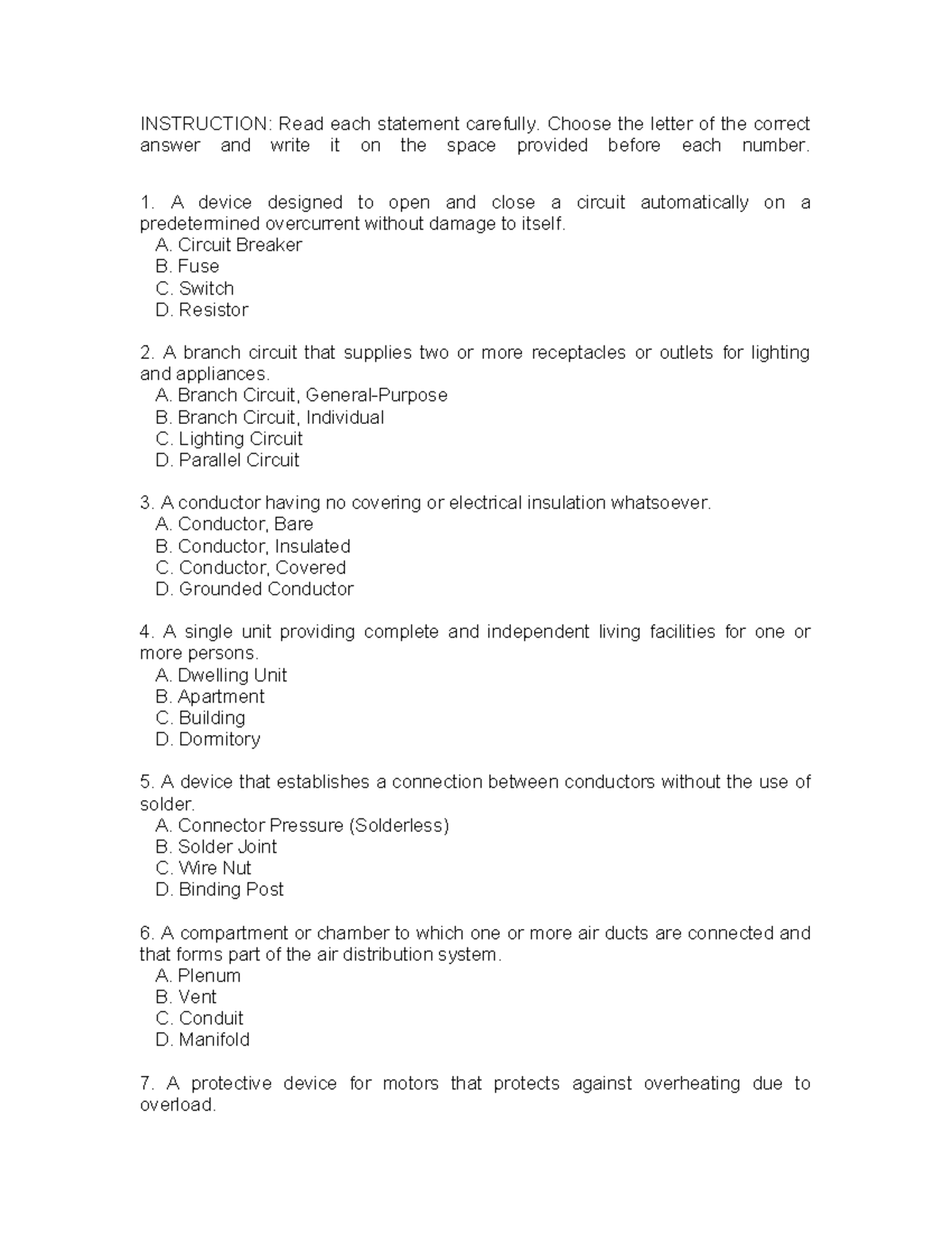 PEC EXAM - Philippine Electrical Code Midterm Exam Questions - Studocu