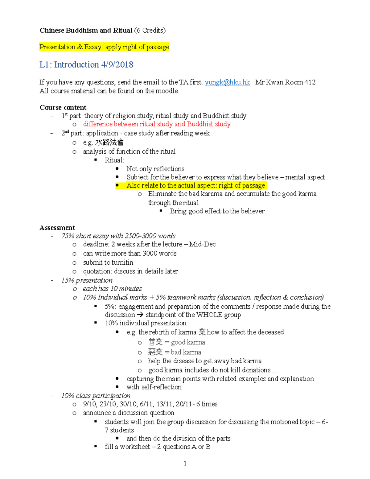 Chinese Buddhism and Ritual: Lecture Notes (Lectures 1-3) - Studocu