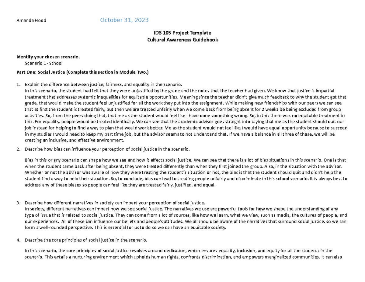 IDS 105 Project Template: Cultural Awareness & Social Justice Guide ...