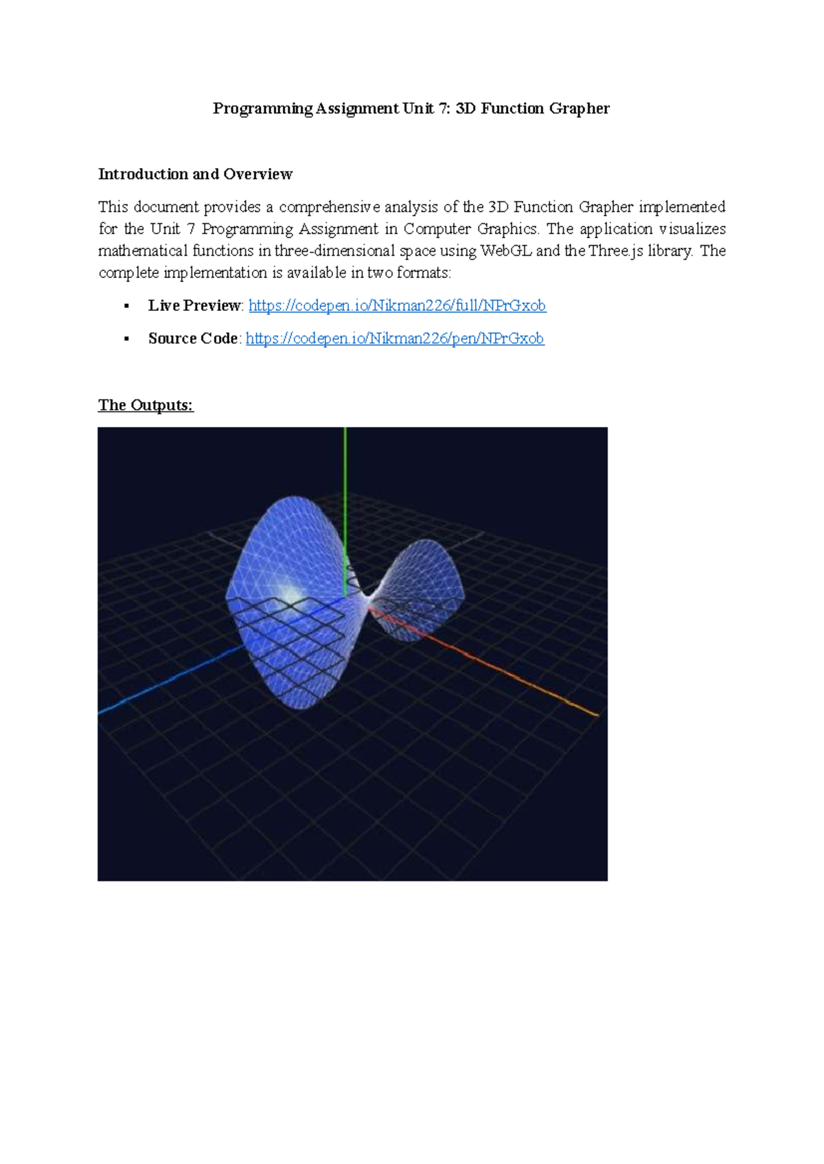 Unit 7 Programming Assignment: 3D Function Grapher Overview - Studocu