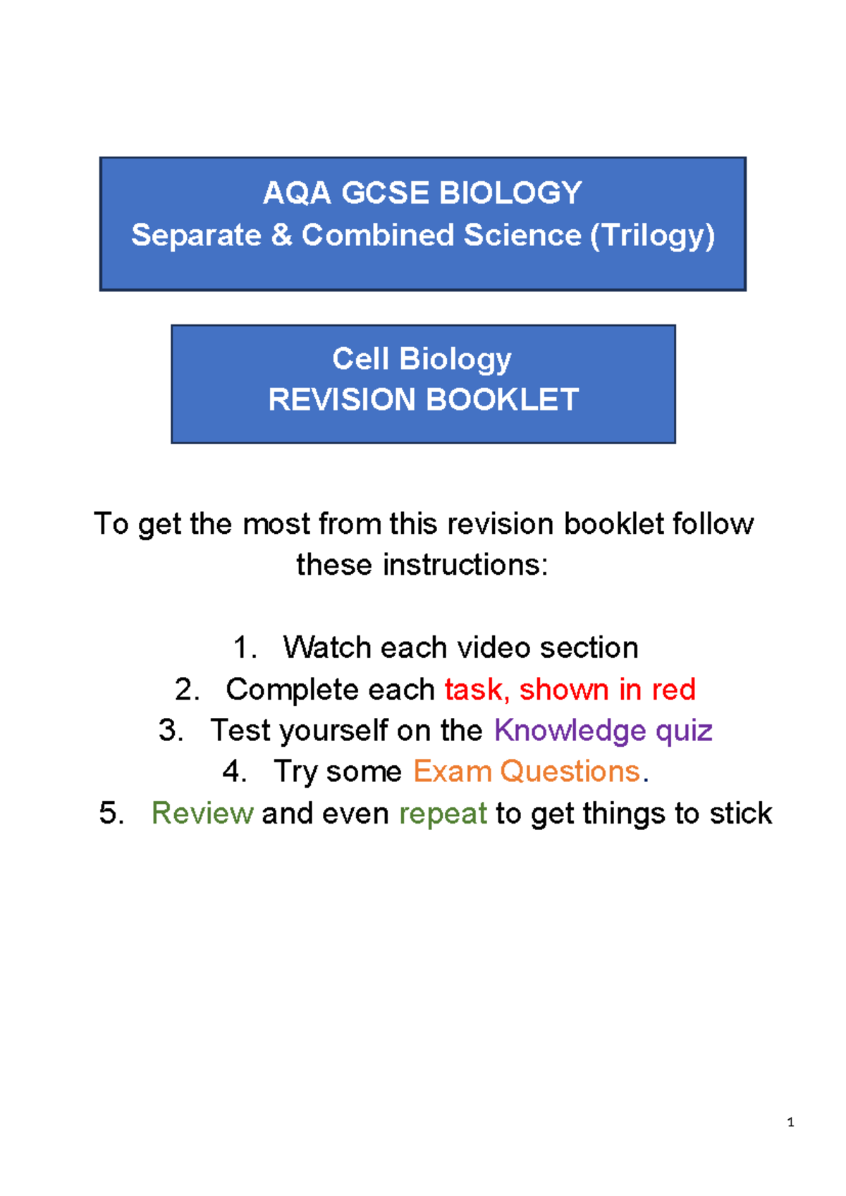 AQA GCSE BIOLOGY (Trilogy) Cell Biology Revision Guide - Studocu