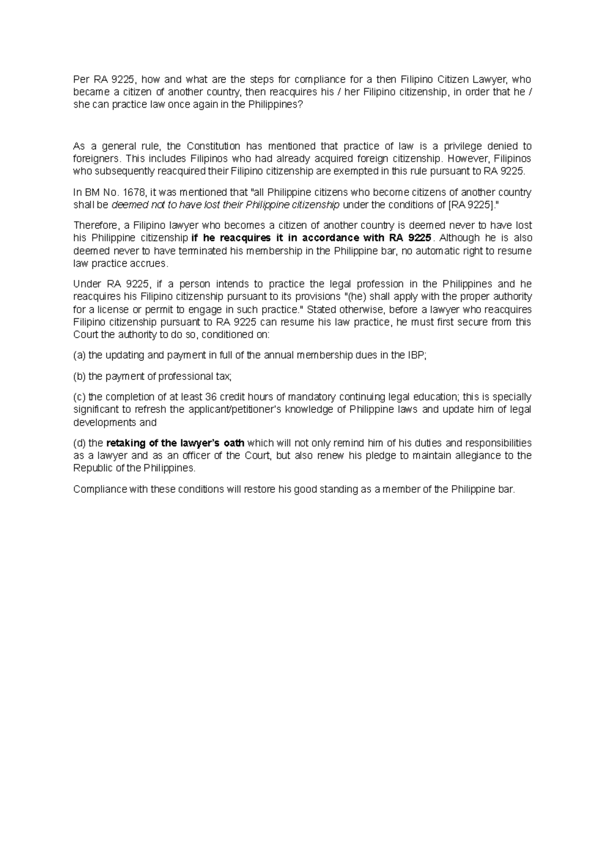 RA 9225 - Compliance Steps for Filipino Lawyers Reacquiring Citizenship ...