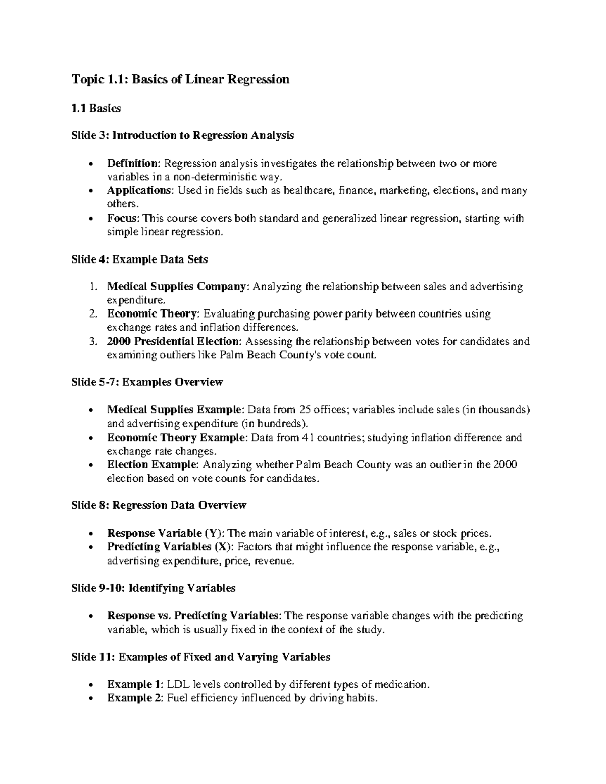 6414 Study Guide: Module 1 - Introduction to Linear Regression Analysis ...