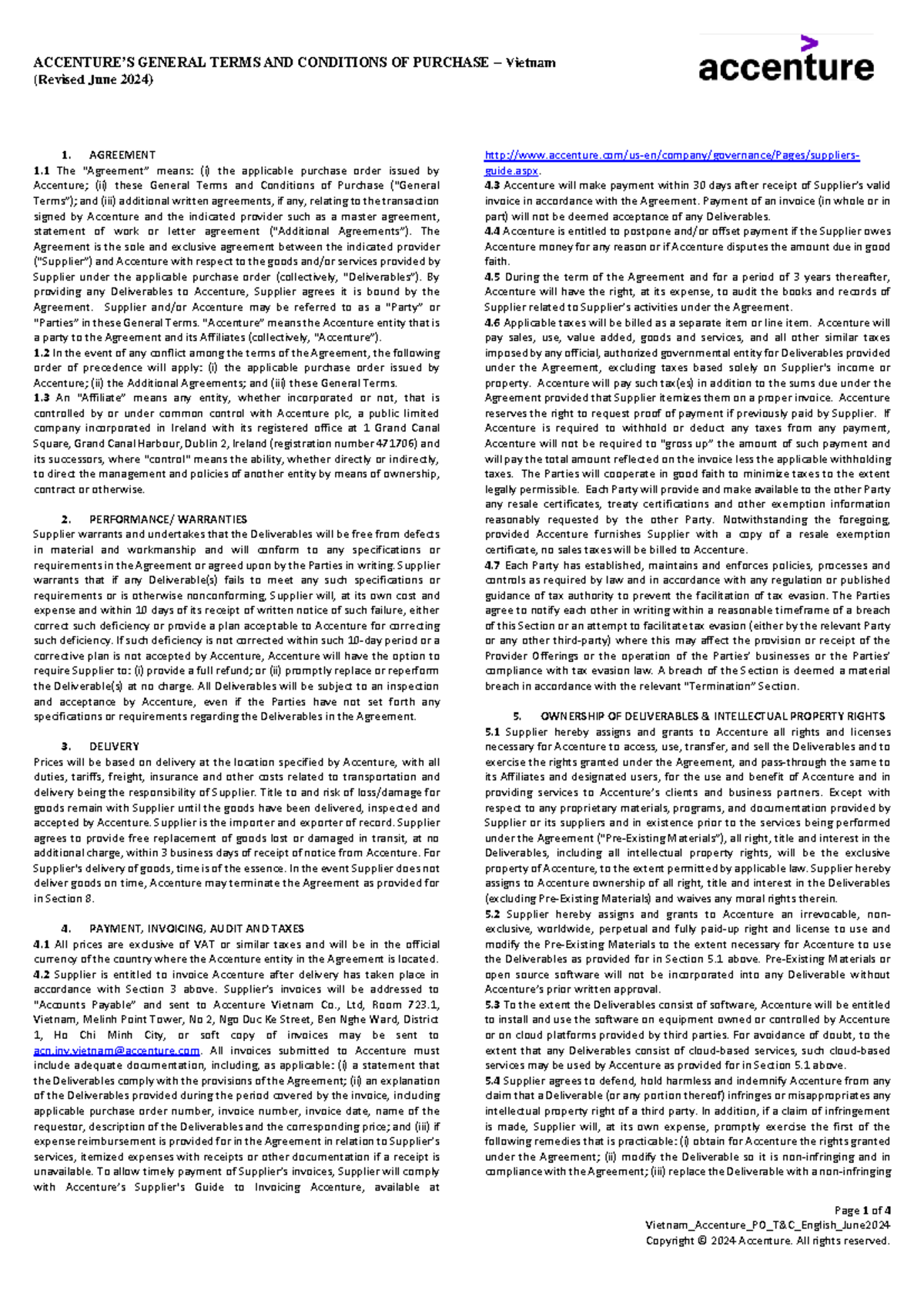 Accenture PO Terms & Conditions of Purchase Vietnam (Revised June 2024 ...