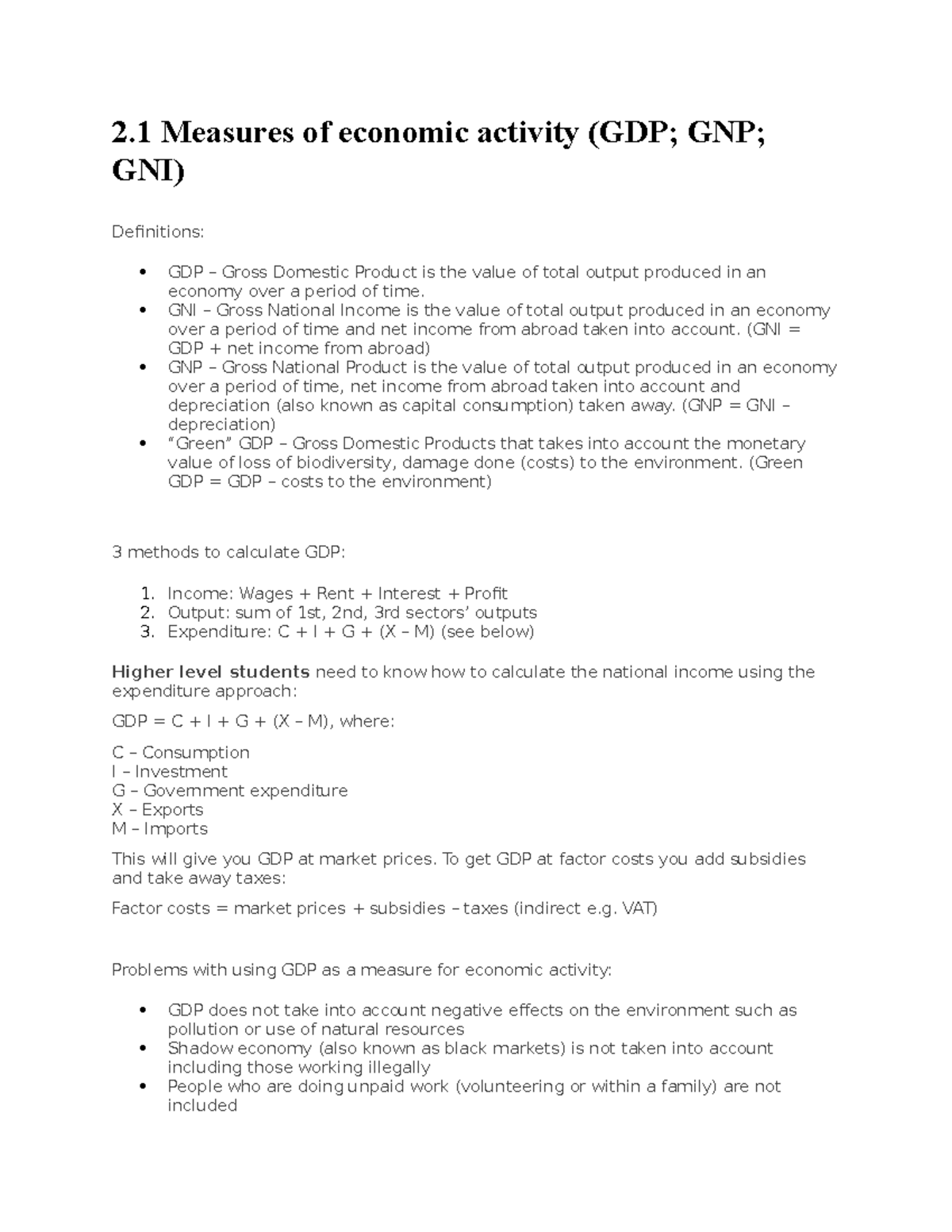 2.1 Understanding Economic Activity: GDP, GNP, and GNI Explained - Studocu