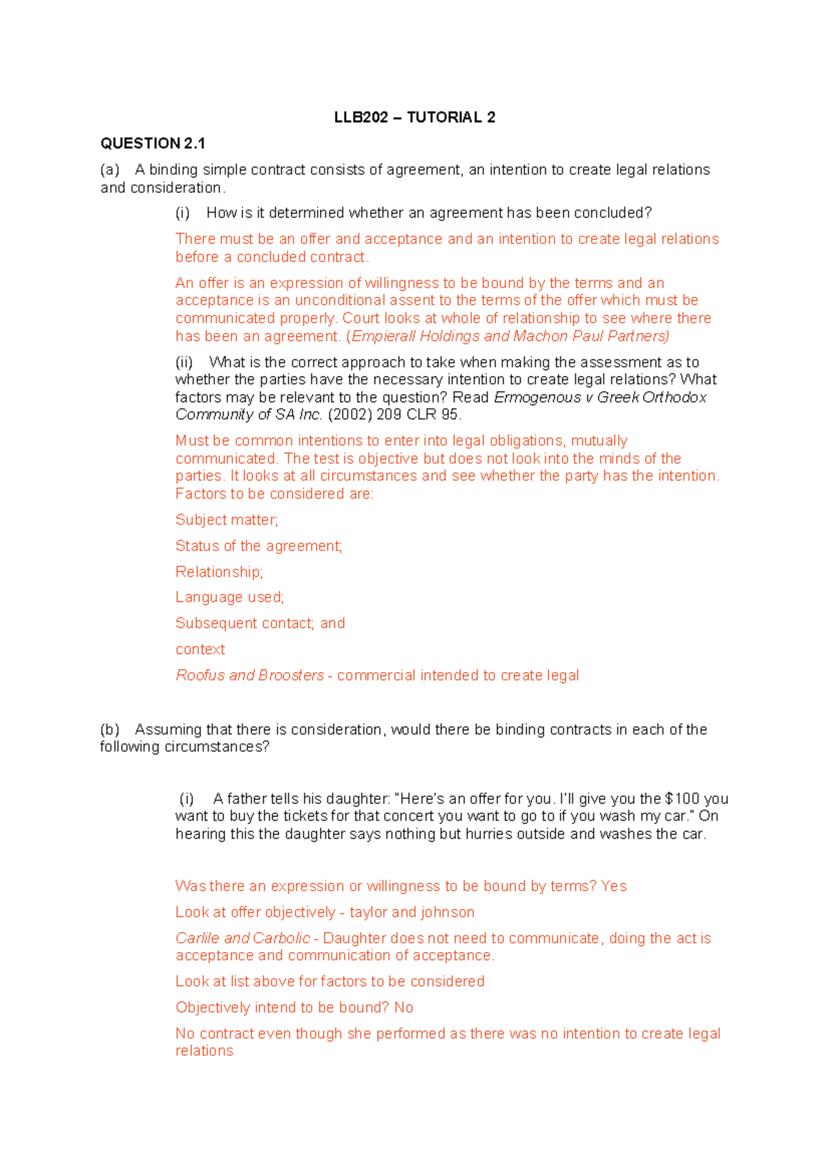 LLB202 Tutorial Week 2 - LLB202 – TUTORIAL 2 QUESTION 2. (a) A binding ...