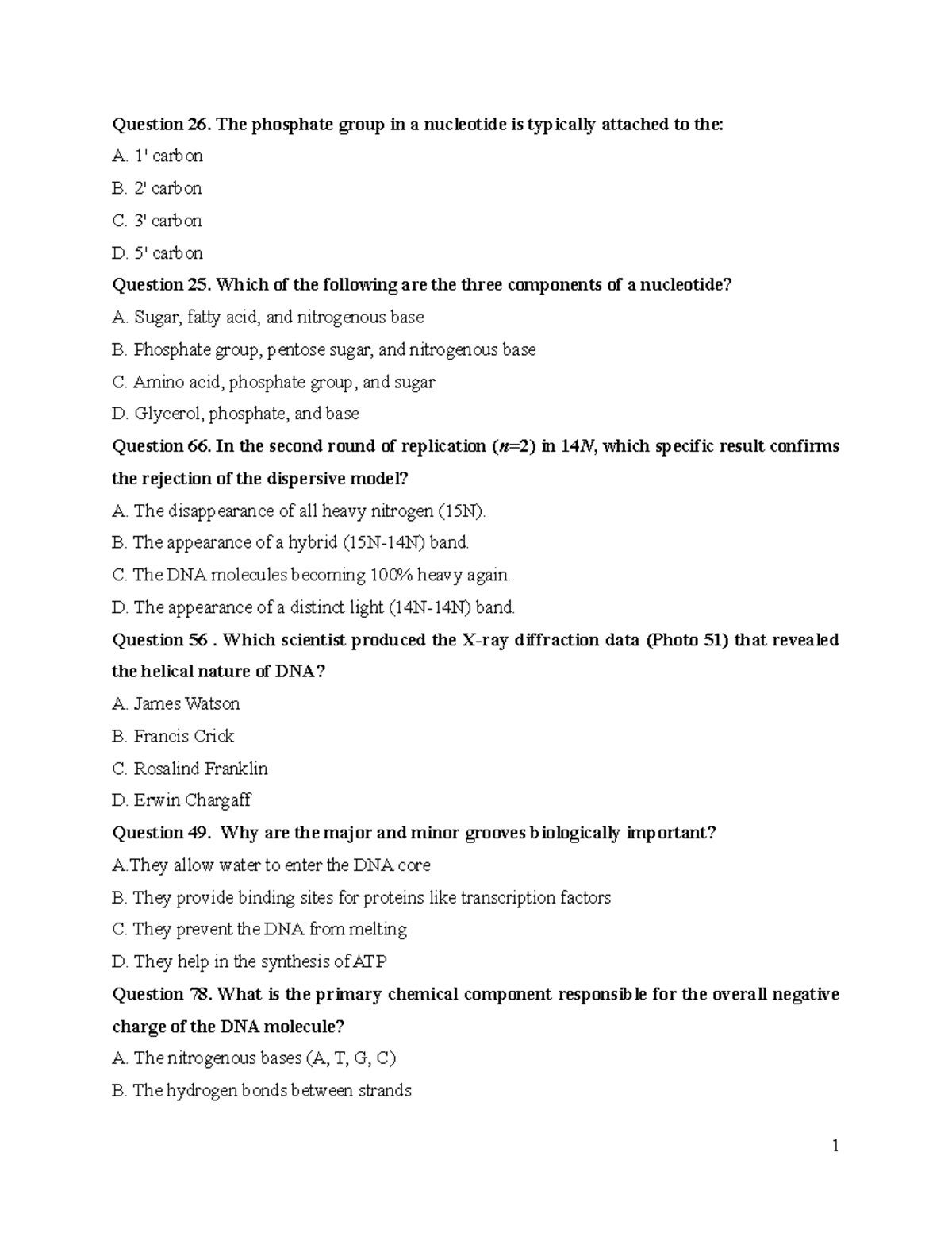 Exercise Final Test: DNA Structure and Replication Concepts - Studocu