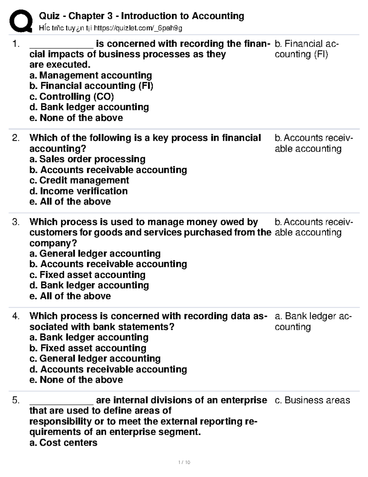 Quiz - Chapter 3 - Introduction to Accounting - HÍc trñc tuy¿n t¡i ...
