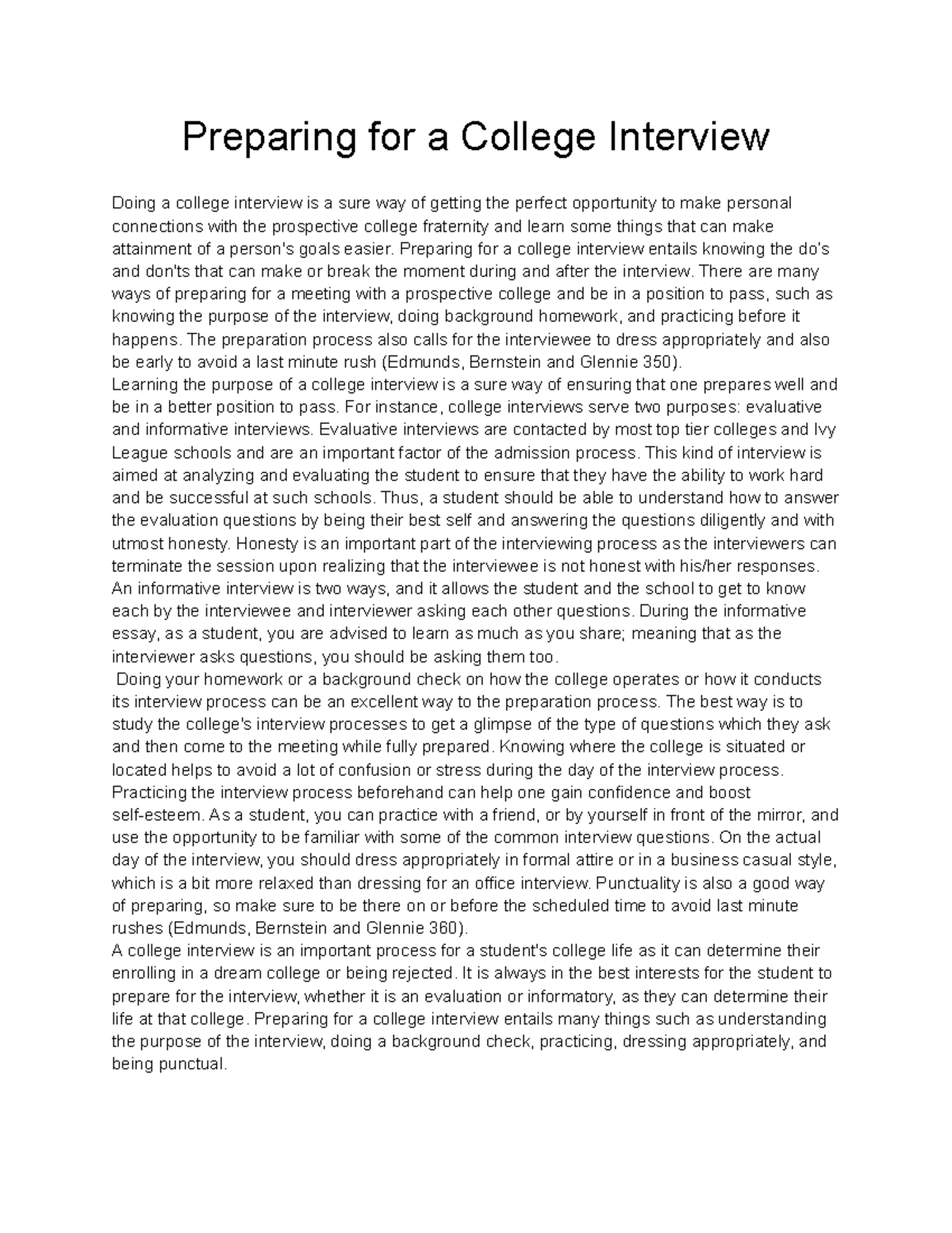 Title: Tips for Preparing for a Successful College Interview - Studocu