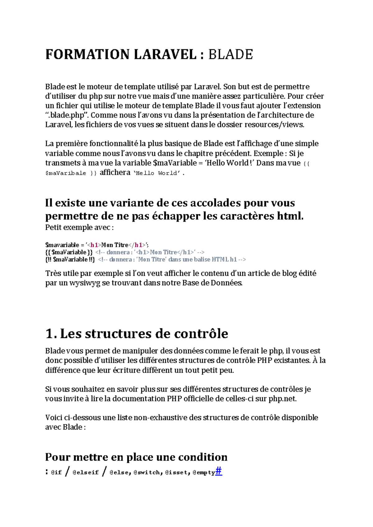 Formation Laravel : Introduction au Moteur de Template Blade - Studocu