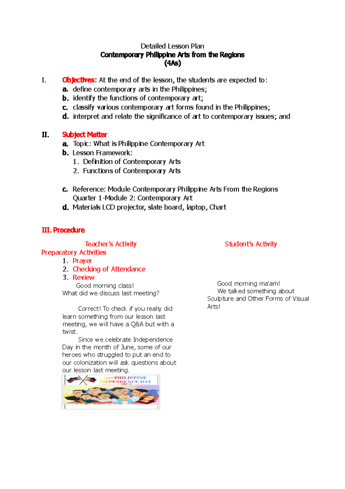 COT 2 - Comprehensive Lesson Plan on Contemporary Philippine Arts - Studocu