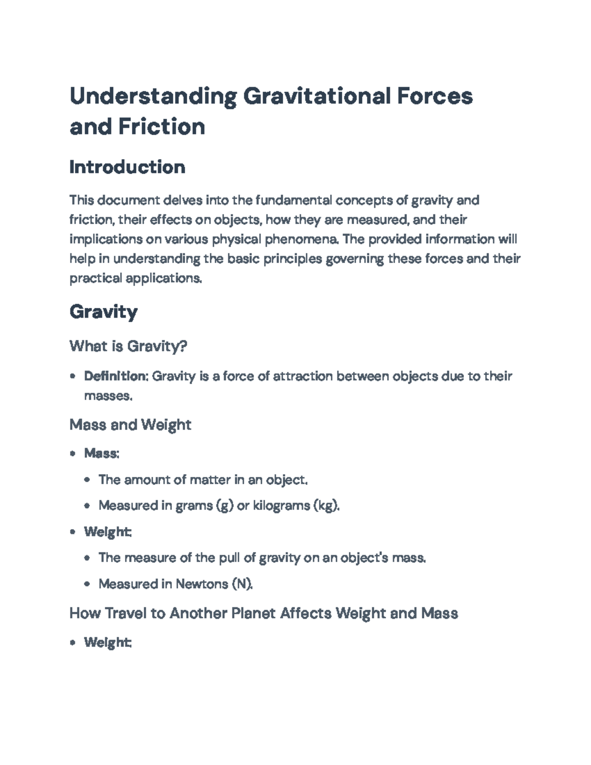 Understanding Gravitational Forces and Friction: Concepts and ...