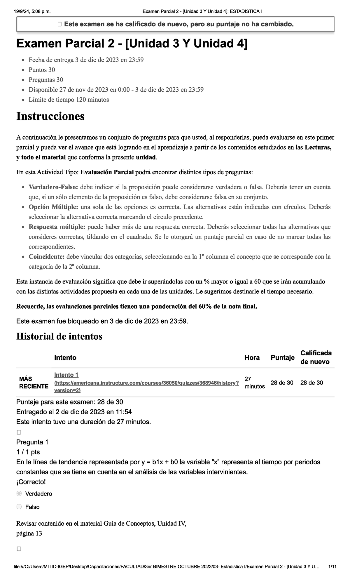 Examen Parcial 2 - Estadística I - Diciembre 2023: Preguntas y Respuestas - Studocu
