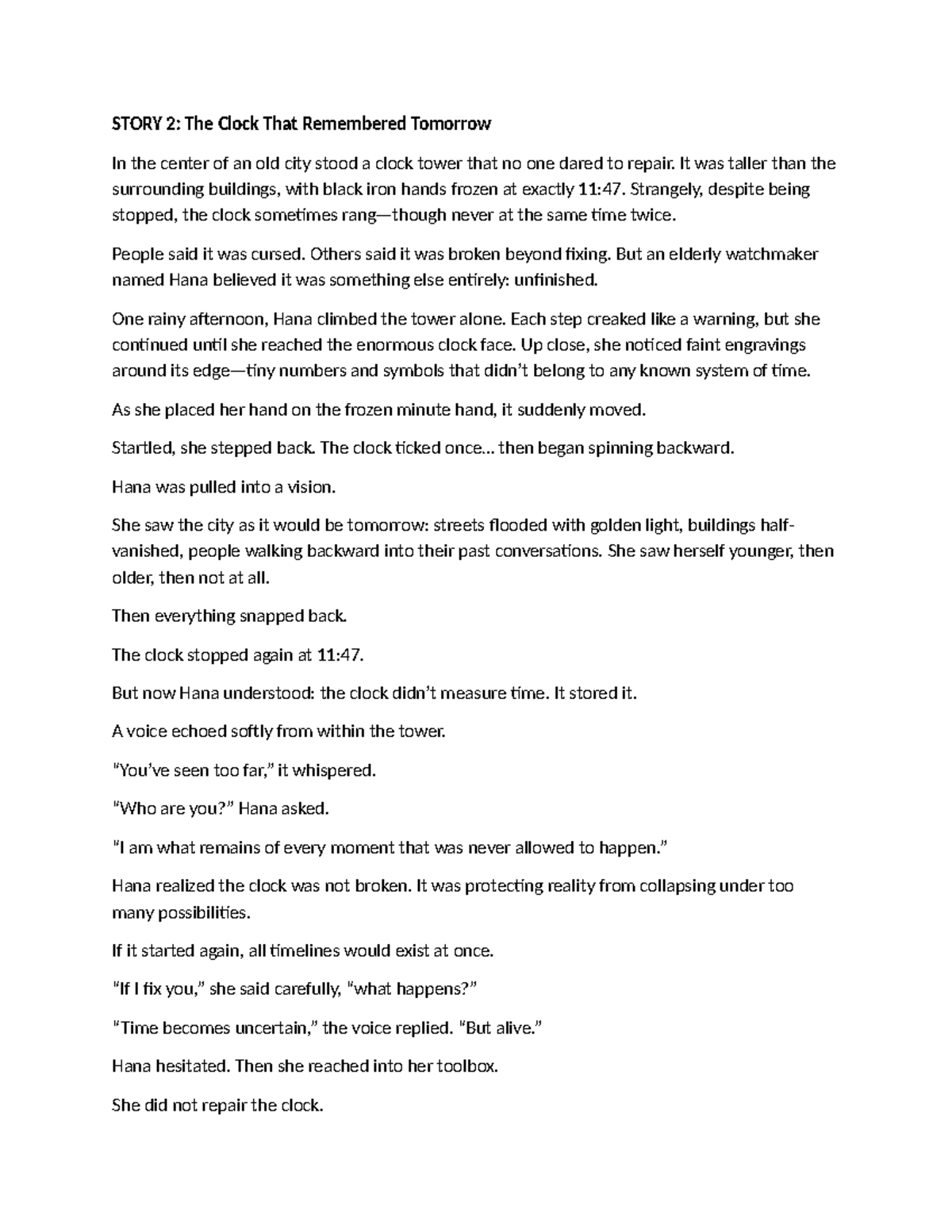 STORY 2: The Clock That Remembered Tomorrow - A Tale of Time - Studocu