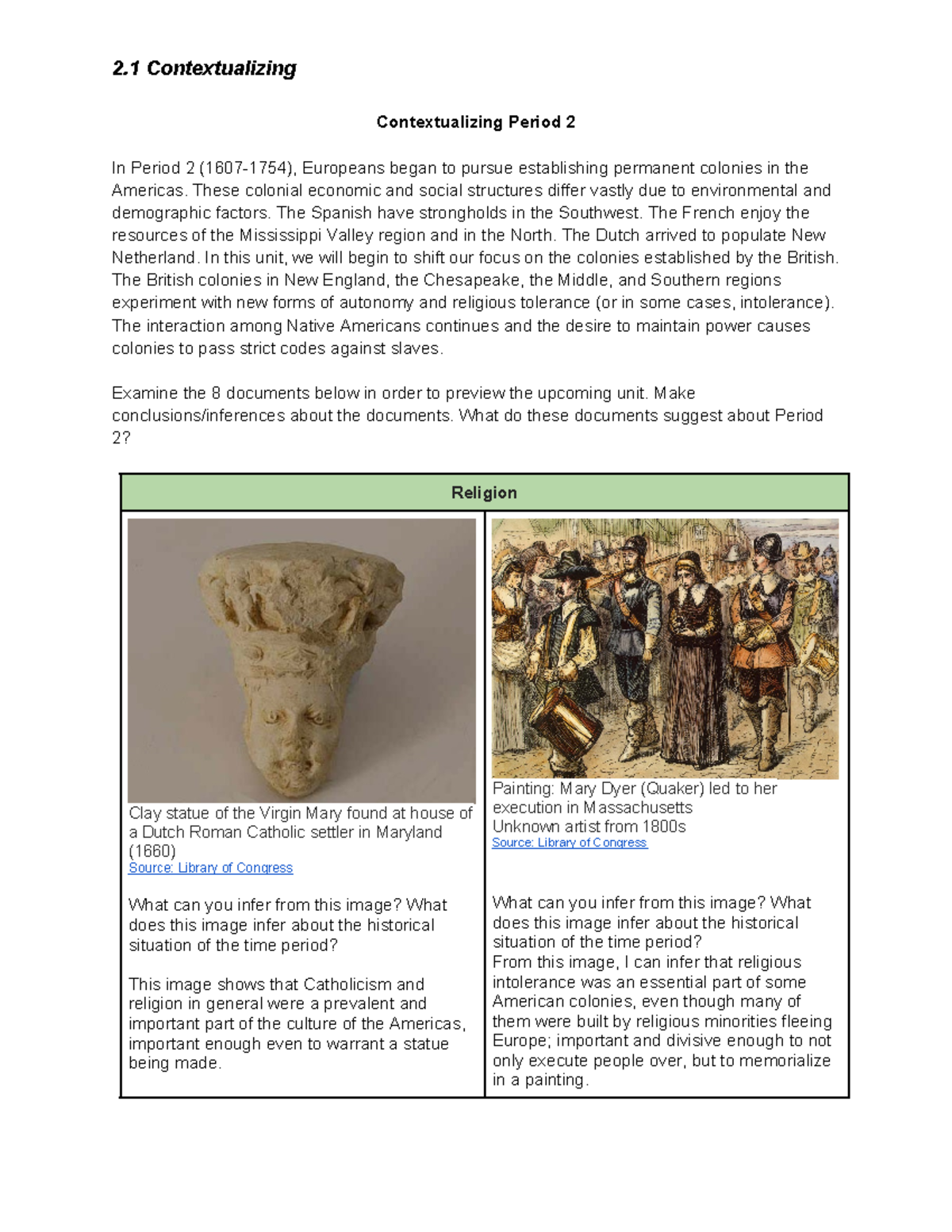 Contextualizing Period 2 (1607-1754): European Colonies & Interactions ...