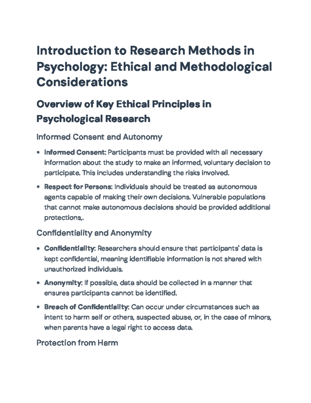 Ethical and Methodological Considerations in Psychology Research (PSY ...