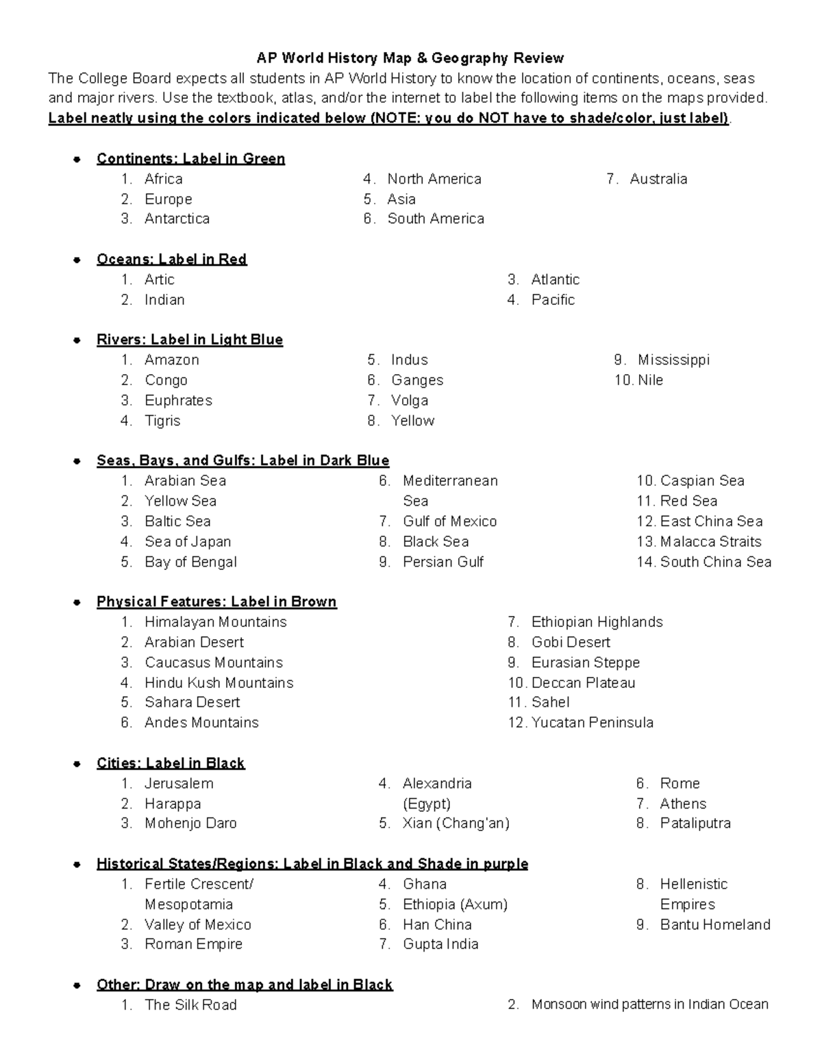 AP World History Map Geography A: Pre-1200 Labeling Guide - Studocu
