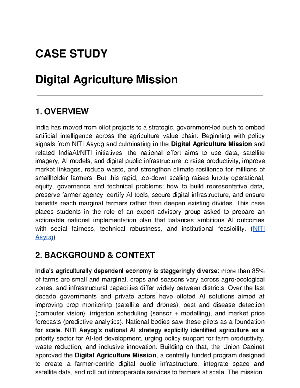 CASE STUDY: Digital Agriculture Mission Implementation Strategies - Studocu
