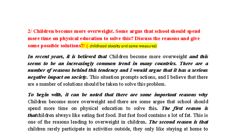 Childhood Obesity: Causes, Effects, and Solutions (ENG 3) - Studocu
