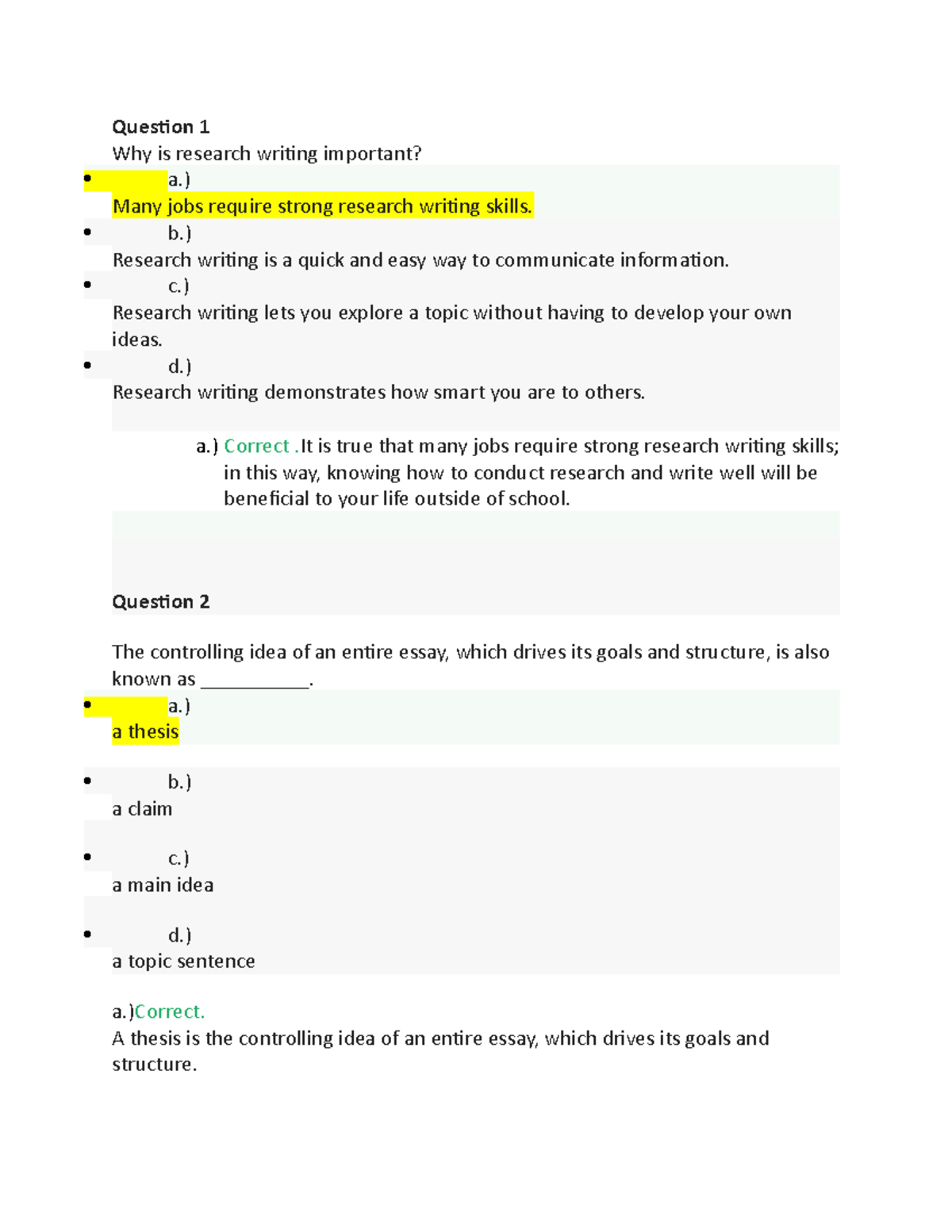 Research Writing II Quiz: Key Concepts and Importance - Studocu