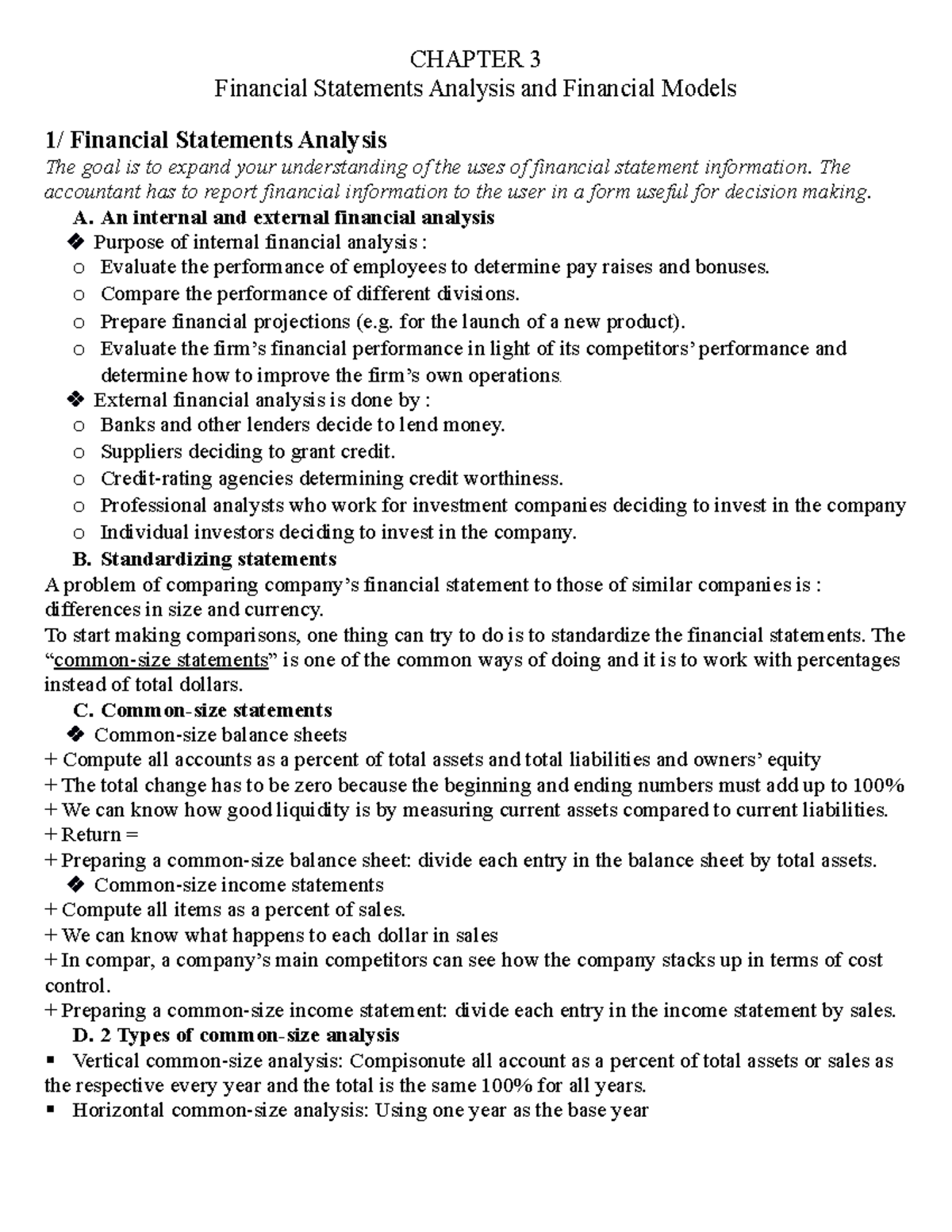 NOTE 3 - Chapter 3: Analysis of Financial Statements & Models - Studocu