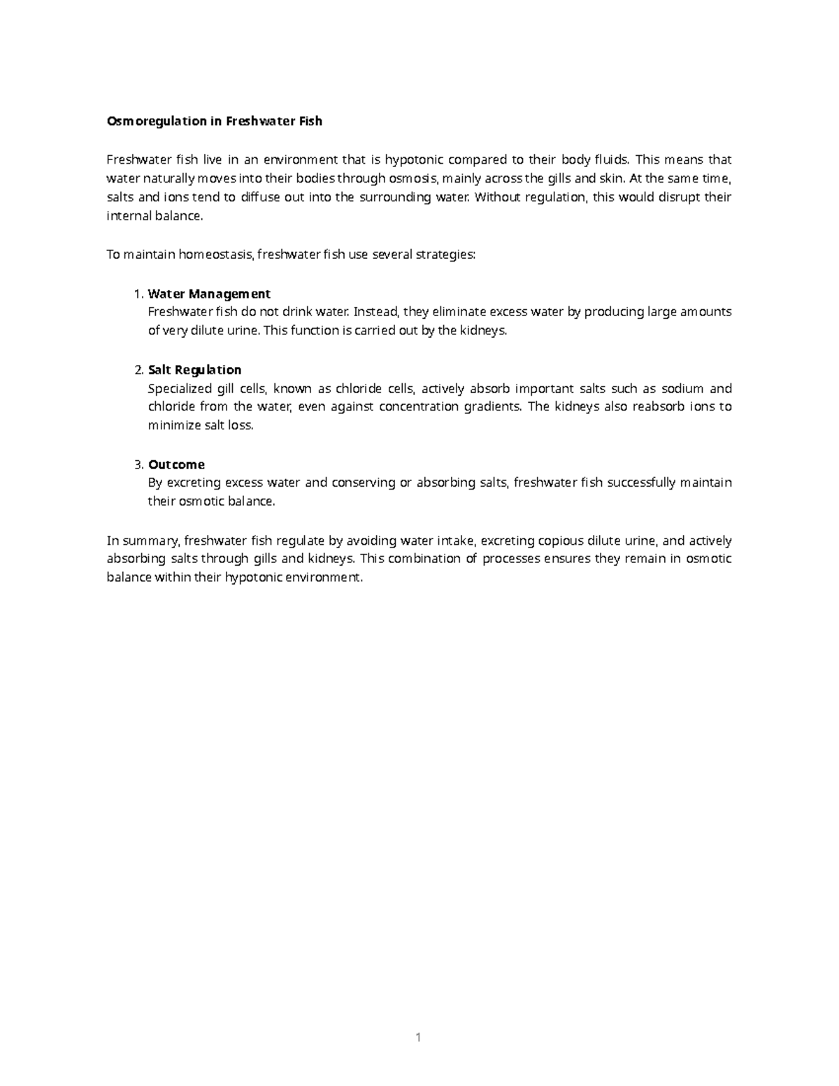 Freshwater Fish Osmoregulation Strategies: Homeostasis Explained - Studocu