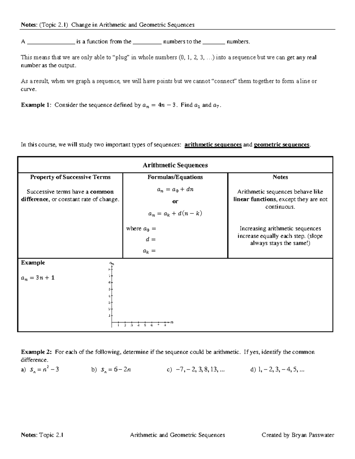 APPC 2.1 Notes: Change in Arithmetic & Geometric Sequences - Studocu