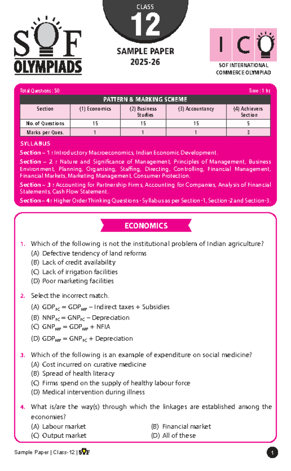CLASS 12 SOF INTERNATIONAL COMMERCE OLYMPIAD SAMPLE PAPER 2025-26 - Studocu