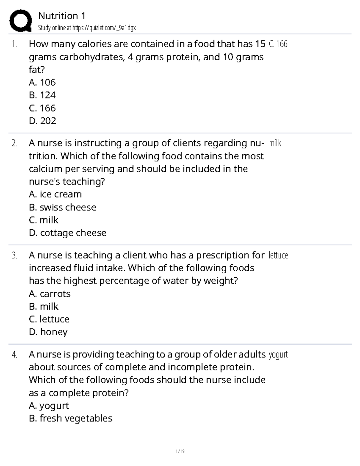 Nutrition 1 - Practice Test Questions and Answers - Studocu